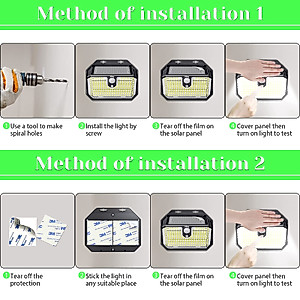 Biling Solar Motion Sensor Lights Outdoor, 202 LEDs Solar Security Light with Motion Sensor, IP65 Waterproof Solar Powered Wall Lights with 3M Tape for Deck Fence Porch Garden Yard Garage (2 Pack)