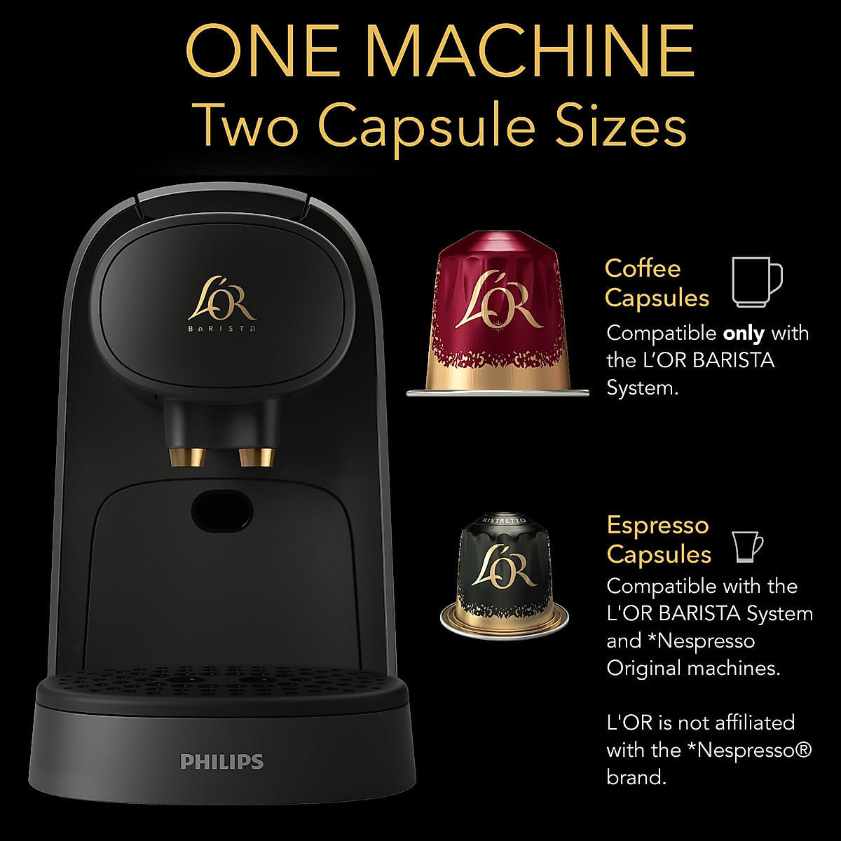 L'OR Barista System Coffee and Espresso Machine Combo with Frother, Matte Grey