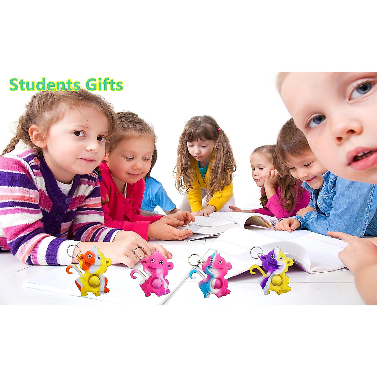 HOZKEAP 24 Packs Monkey Bulk Mini Pop Keychain，Birthday Gift Party Favors Supplies,for boy and Girl Student Award Gift…