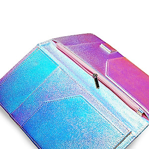 Zreal Server Book for Waitress with Zipper Pocket, 5 X 9 Serving Book, Magnetic Closure Pocket with Big Volume, Pen Holder for Waiter Server Wallet Fit Waitress Apron (Iridescent B)