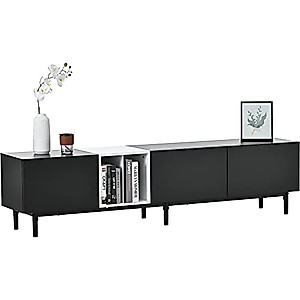 80 Inch TV Stand with Storage Cabinet and Open Shelves, Modern Black Media TV Console for TVs up to 80", Minimalist Wood Entertainment Center for Living Room, Bedroom