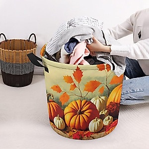 FISNAE Pumpkin Fall Leaves Storage Baskets, Thanksgiving Laundry Hamper-Collapsible Storage Bin with Handles,Toy Organizer Bin for Kid's Room,Office,Nursery Hamper, Home Decor