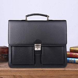 Jack&Chris Mens Briefcase,Black Pu Leather Briefcase For Men With Lock, MBYX015