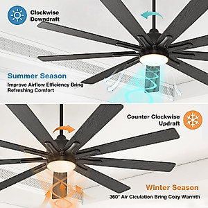 warmiplanet Ceiling Fan with Lights Remote Control, 62-Inch, Silent DC Motor, 6 Speed, Dimmable LED Light, Black(9-Blades)