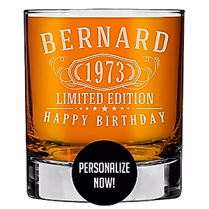 Personalized Etched 11oz Whiskey Glass - Custom Engraved Bourbon Customized Birthday Gifts for Men, Dad Scotch Drinking Glasses, Groomsmen Gifts, Liquor Cocktail Rocks Old Fashioned, Bernard