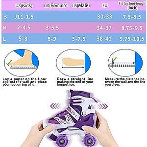 Roller Skates for Kids, Adjustable Size Double Roller Skates, with All Wheels Light up, Fun Illuminating for Girls Boys for Kids, Rollerskates for Kids Beginners, Medium（2-5）, Purple