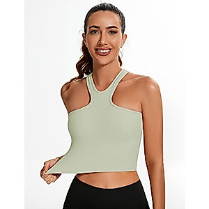 Wirefree Sports Bras for Women Longline Padded Racerback Yoga Bra Sleeveless Crop Tank Top with Built in Shelf Bra