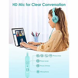 Kids Headphones with Microphone, Over-Ear Headphones for Kids with Sharing Function, 85dB/94dB Safe Volume Limit, HD Sound, Headset for On-line Study, School, Travel, Headphone for Children [Green]