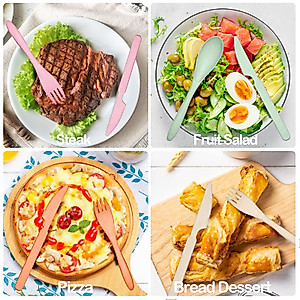 Reusable Travel Utensils Set with Case, 2 Sets Wheat Straw Portable Plastic Fork Spoons Knife Camping Cutlery, Eco-Friendly BPA Free Lunch Tableware for Kids Adults Travel Picnic Utensils