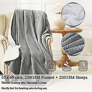 HomeMate Heated Blanket Electric Throw - 50"x60" Heating Blanket Throw 4 Hours Auto-Off 5 Heat Levels Heat Blanket Over-Heat Protection Soft Flannel Sherpa Heater Blanket Electric ETL Certification