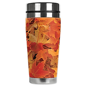 Mugzie brand 20-Ounce Travel Mug with Insulated Wetsuit Cover - Fall Leaves