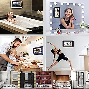 Shower Phone Holder Waterproof - Anti Fog High Sensitivity Touch Screen, 360°Rotation Wall Mount Shower Case for Phone for Bathroom Wall Mirror Bathtub Kitchen, Compatible with Under 7 Inch(Black)