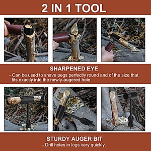 Kosibate Bushcraft Tools,Camping and Outdoor Backpacking Gear,Survival Tools for Bushcraft Settlers Wrench, Outdoor Wood Peg and Hole Maker,Hand Auger with Holster (Black)