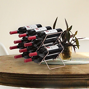 Mango Steam Elegant 10 Bottle Wine Rack Holder for Countertop and Fridge Storage - Rose Gold