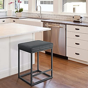 HERA'S PALACE Bar Stool Counter Height Modern Barstools Bar Height Without Back, 24" Leather Bar Chairs Industrial with Footrest for Kitchen, Living Room, Dining Bar, Indoor, Black