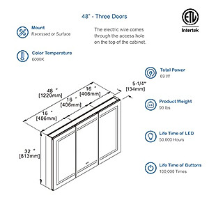 Blossom Recessed or Surface 48 Inch LED Mirror Medicine Cabinet with Lights, Defogger (Vega-48)