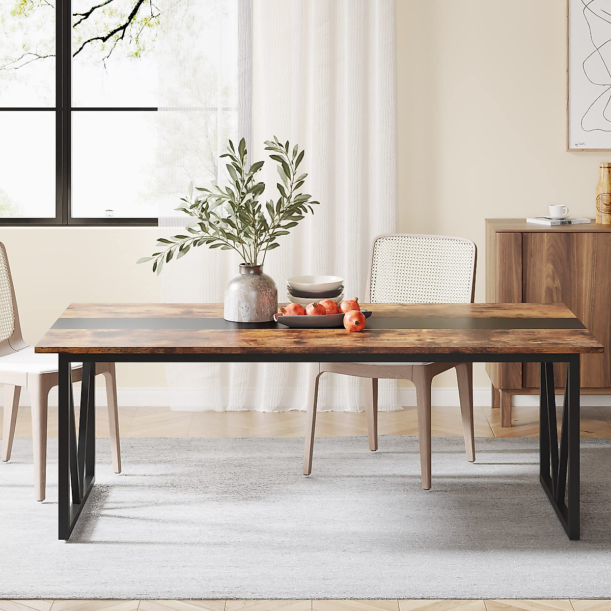 TRIBESIGNS WAY TO ORIGIN Dining Table for 6-8 People, 70.8-inch Rectangular Wood Kitchen Table with Strong Metal Frame, Industrial Large Dining Room Table for Kitchen, Living Room (Rustic Brown)