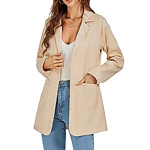 LYANER Women's Casual Long Sleeve Work Office Suit Cardigan Blazer Jackets with Pockets Beige Small