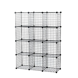 UNICOO - 14 * 14 Inch Big Cube Multi Use DIY 12 Cube Wire Grid Organizer, Bookcase, Bookshelf, Storage Cabinet, Wardrobe Closet,Toy Organizer, Wire Cube Storage- (Black Wire)