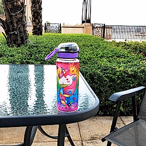 Cute Water Bottle for School Kids Girls, BPA FREE Tritan & Leak Proof & Easy Clean & Carry Handle, 23oz/ 680ml - Unicorn