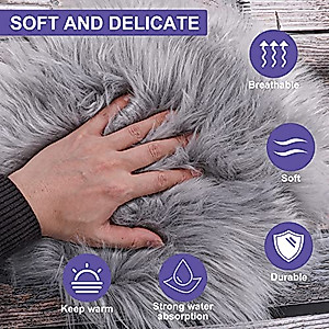 Sibba Faux Fur Small Area Rug Chair Desk Sofa Cover Carpet 35 cm Fluffy Plush Seat Pad Protectors for Home Bedrooms Aesthetic Decor (Grey Round)