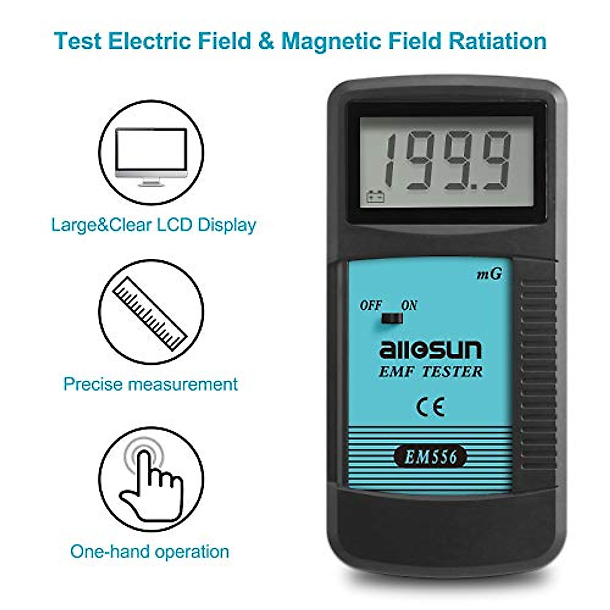allsun Digital EMF Tester Electromagnetic Radiation Meter Electromagnetic Field Wave Detector Magnitude Detector Handheld LCD Household Dosimeter