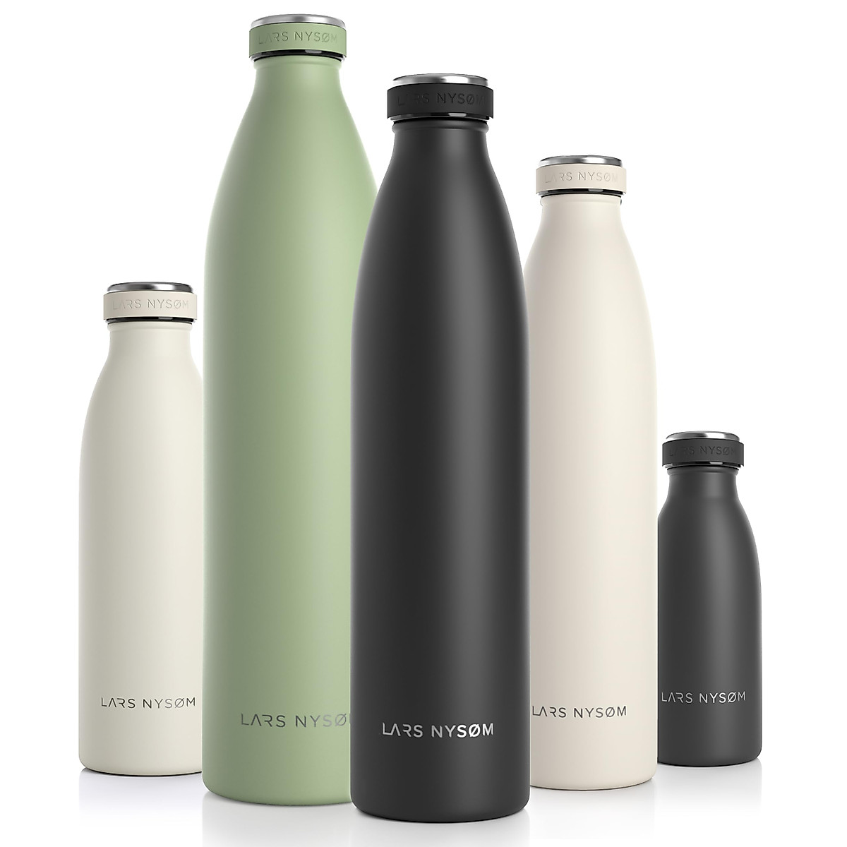 LARS NYSØM Stainless Steel Insulated Water Bottle 12oz 17oz 25oz 34oz 51oz | BPA-free Insulated Thermo Flask for Hot and Cold Beverages | Leakproof Drinking Bottle