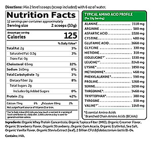 Garden of Life Whey Protein Powder Strawberry - 21g Certified Organic Grass Fed Protein for Women & Men + Probiotics - 12 Servings - Gluten Free, Non GMO, Kosher, Humane and RBST & rBGH Hormone Free