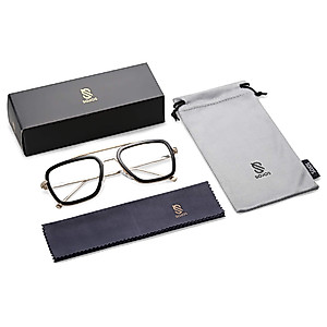 SOJOS Blue Light Blocking Glasses for Men Women Aviator Square Classic Glasses SJ1126 with Gold Frame/Black Rim/Anti-Blue Light Lens