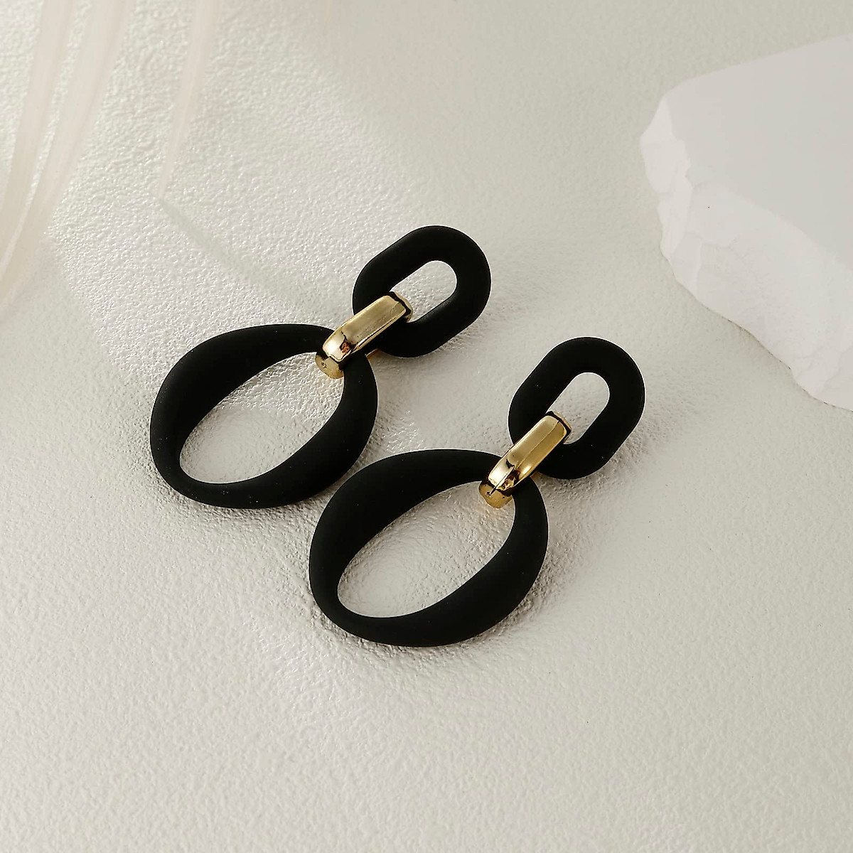 RUOFFETA Acrylic Rectangle Earrings, Fashion Acrylic Square/Oval/Hoop Statement Drop Earrings for Women(Black Oval)