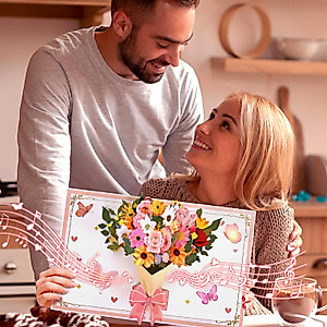 FITMITE Pop-up MUSIC & LIGHTS Birthday Card, 3D Flowers Butterfly Get Well Soon Thank You Anniversary Card and Gifts for Women Wife Girlfriend Mom Sister Firend