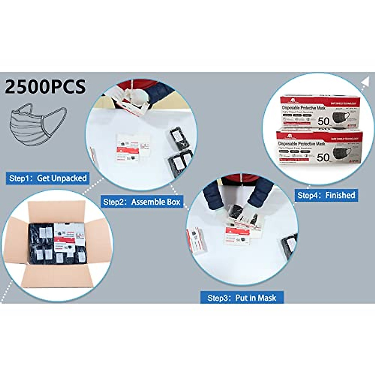 2000 PCS Bulk Black Face Masks (40 Packs, 50pcs/Pack), Non Woven Thick 3-Layers Breathable Facial Masks with Adjustable Earloop, Mouth and Nose Cover