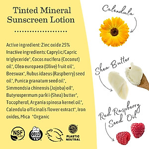 Earth Mama Tinted Mineral Sunscreen Lotion SPF 40, Contains Organic Argan and Red Raspberry Seed Oil, 3-Ounces