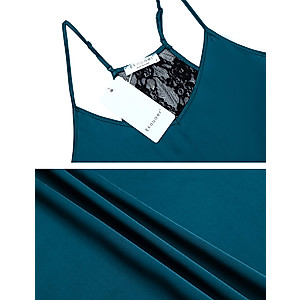 Ekouaer Silk Pajama Set for Women V Neck Sleepwear Sexy Lingerie Satin Pajamas Lace Cami with Shorts Lounge Sleep Set,Dark Green Medium