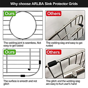 ARLBA 2 Pack 304 Stainless Steel Sink Protectors for Kitchen Sink with Rear Drain Hole,13.2"x11.5"x1.25" Kitchen Sink Grid Universal,Sink Grate Sink Rack for Bottom of Sink with 2Pack Sink Strainers