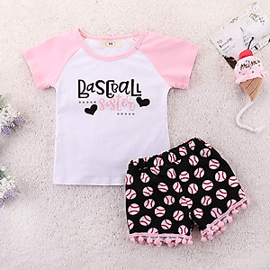 Toddler Baby Girl Summer Outfits Baseball Sister Print T-Shirts Tops + Tassel Shorts Two Piece Clothes Set
