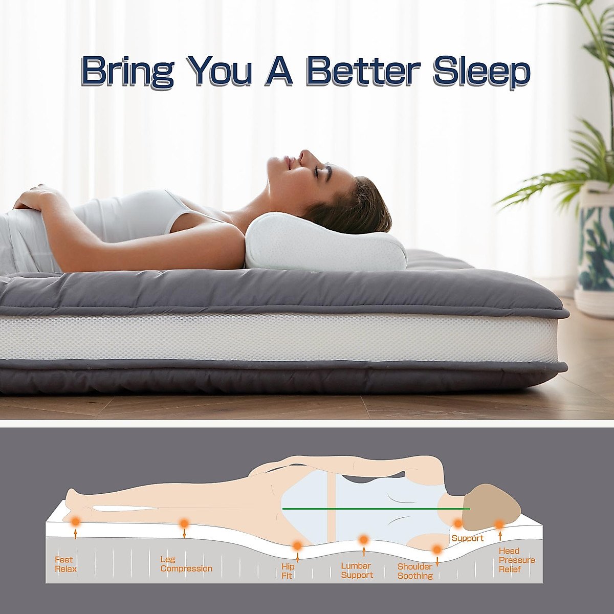 Syalife Japanese Futon Mattress Floor Mattress, 4" Thicken Roll Up Tatami Mat, Foldable & Portable Floor Bed Sleeping Pad, Traditional Shiki Futon (shikibuton), Design by Japan (Grey, 54 * 80)