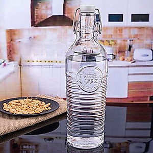 Nicunom 4 Pack Flip Top Glass Bottle, 40 Oz. / 1.2 Liter Clear Glass Pitcher Swing Top Brewing Bottle with Stopper for Beverages, Oils, Kombucha, Beer, Kiefer, Water, Soda, Airtight Seal & Metal Clamp