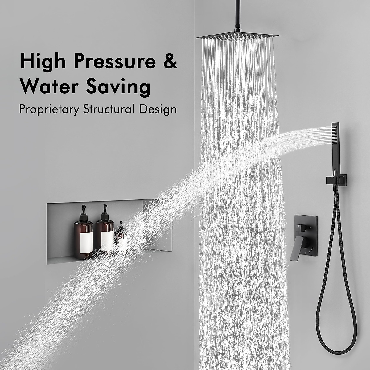 KES Ceiling Shower Head Shower System 10 Inches Rain Shower Faucet Set Shower Valve and Trim Kit Matte Black, XB6235-BK
