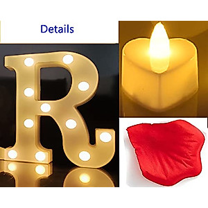 Gyunjux MARRY ME Sign LED Light Up Letter LED Candle Tealigth Red Rose Petal Valentine Gift Warm White LEDs Proposal Sign Will You Marry Me Sign Wedding Sign Engagement Sign Romantic Proposal Decoration Kit
