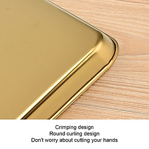 Stainless Steel Food Serving Tray, Rectangular Decorative Mirrored Serveware Platter Bottom Tray for Flat Bottom Plate Restaurant Home Golden Flat Gold