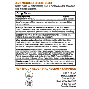 OMAX CryoFreeze Pain Relief Menthol Roll On, Arthritis Pain Relief, Back Pain Relief, Muscle & Joint Pain Relief, Arnica, Made in USA (3 fl oz)