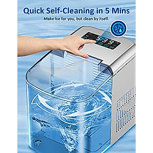 33Lbs/24H Ice Maker Countertop, 10 Ice Cube in 8 Mins, Smart Touch Control LED Panel, Time Reservation & Countdown, Self-Cleaning, 2 Sizes Ice Cube, Portable for Home Camping Party RV, Stainless Steel