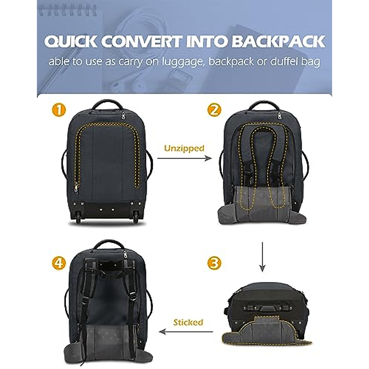 Hynes Eagle 2 in 1 Travel Backpack 22 inches Carry on Luggage 63L Rolling Backpack for Men Women with Packing Cubes 3PCS Set