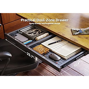 Claiks Standing Desk with Drawers, Stand Up Electric Standing Desk Adjustable Height, Sit Stand Desk Computer Workstation, 48 Inch, Rustic Brown