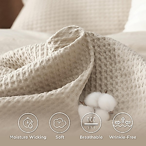 Bedsure Cotton Duvet Cover Queen Size - 100% Cotton Waffle Weave Beige Duvet Cover Queen Size, GentleSoft™ and Breathable Bedding Set for All Season, 3 Pieces, 90"x90"