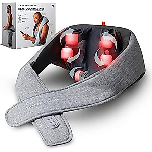Sharper Image Realtouch Shiatsu Massager, Warming Heat Soothes Sore Muscles, Wireless & Rechargeable - Best Massager for Neck Back Shoulders Feet Legs, Kneading Massage Pillow, Pain Relief Gift