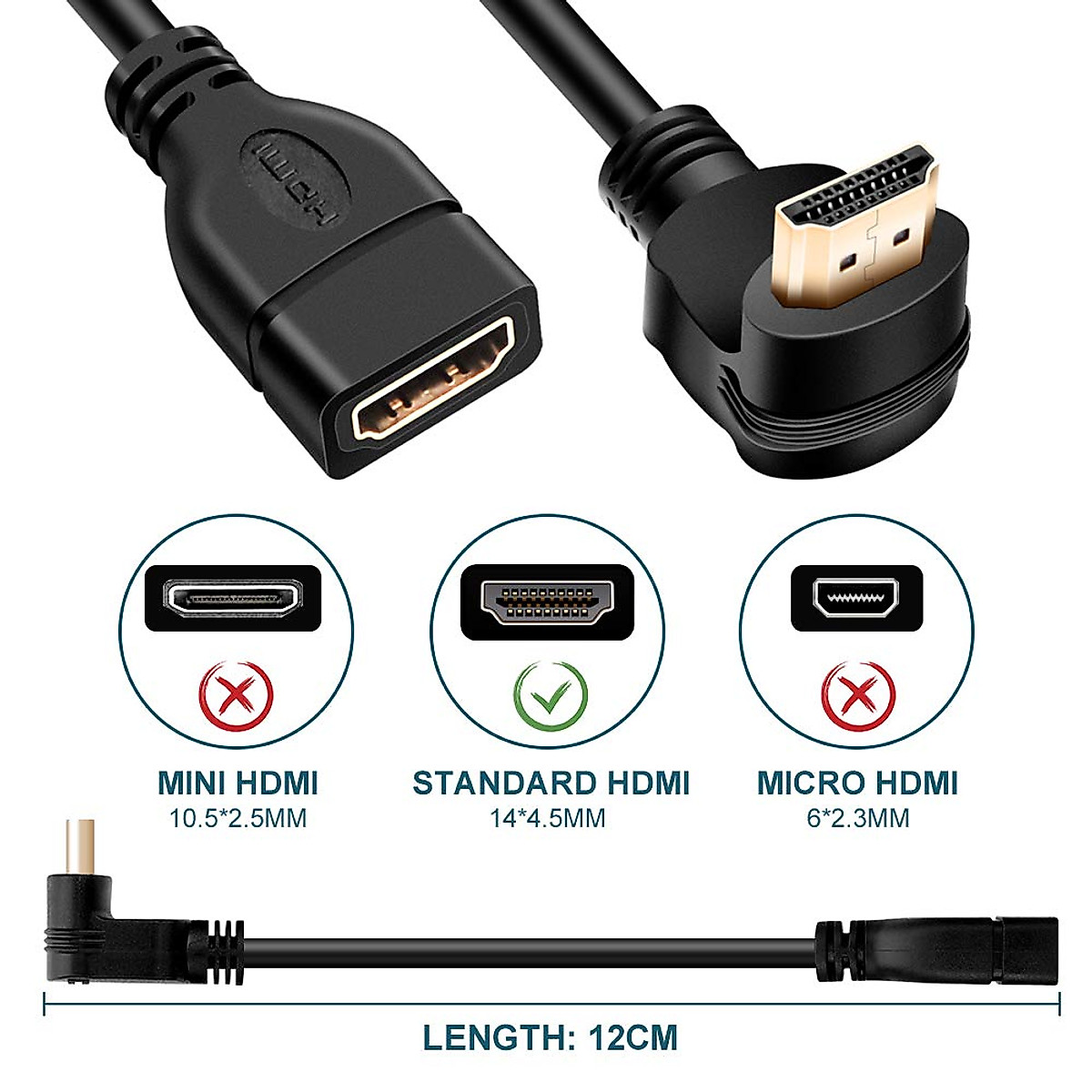 ELECTOP Right Angle HDMI Extension Cable (2 Pack), High Speed Gold Plated Swivel Converter, Support 1080p 4K & 3D HDMI Extender for TV Stick, Roku Stick, Chromecast, Xbox, PS4, PS3