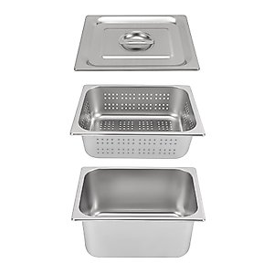 1 Set 1/2 Size Stainless Steel Steam Hotel Pan Steam Table Pan Food Service Pan for Party, Kitchen, Restaurant, Hotel w/Perforated Pan + Lid