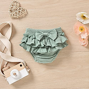Aalizzwell 0 - 3 Months Newborn Infant Girls Clothes Short Sleeve Bloomer Shorts Ribbed Summer Outfit Olive Green